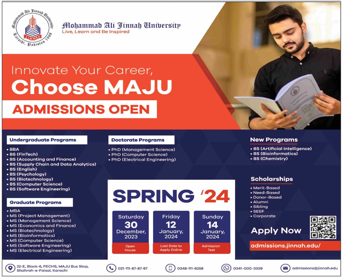 MAJU Mohammad Ali Jinnah University Karachi Admissions Spring 2024 – Current Affairs of Pakistan
