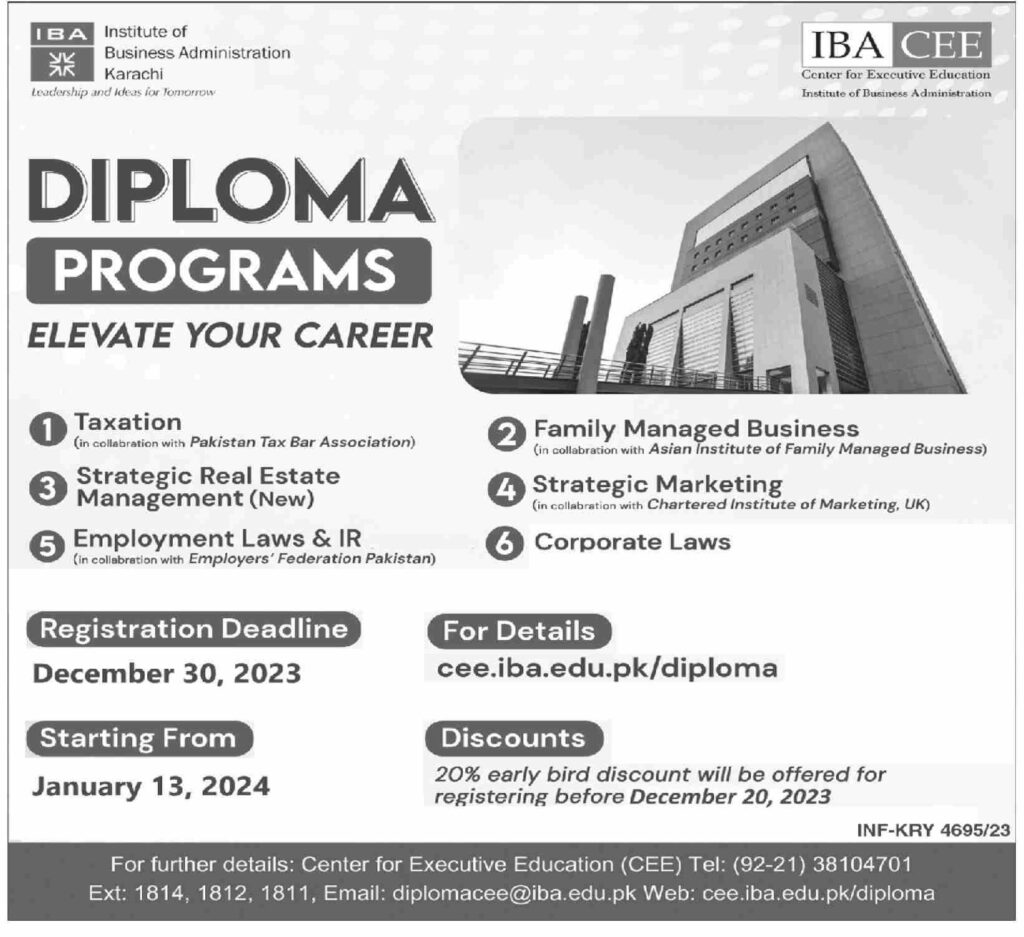Institute of Business Administration Karachi Diploma Programs Admissions 2024 – Current Affairs ...