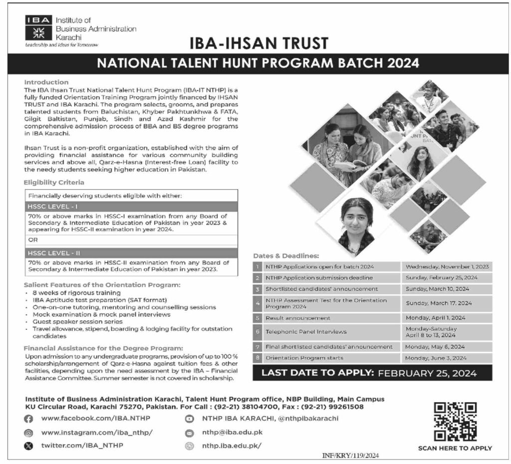 IBA Ihsan Trust National Talent Hunt Program IBA-IT NTHP Batch 2024 – Current Affairs of Pakistan