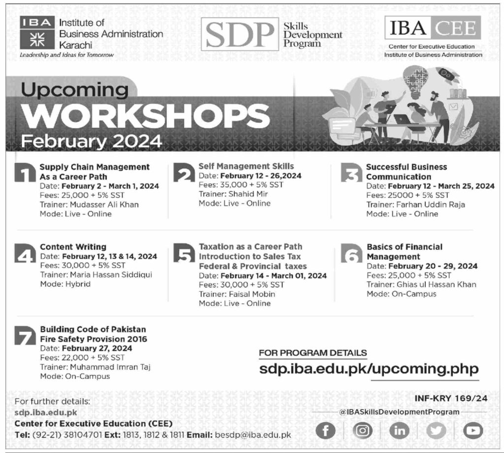 IBA Karachi Skills Development Program Workshops 2024 – Current Affairs of Pakistan